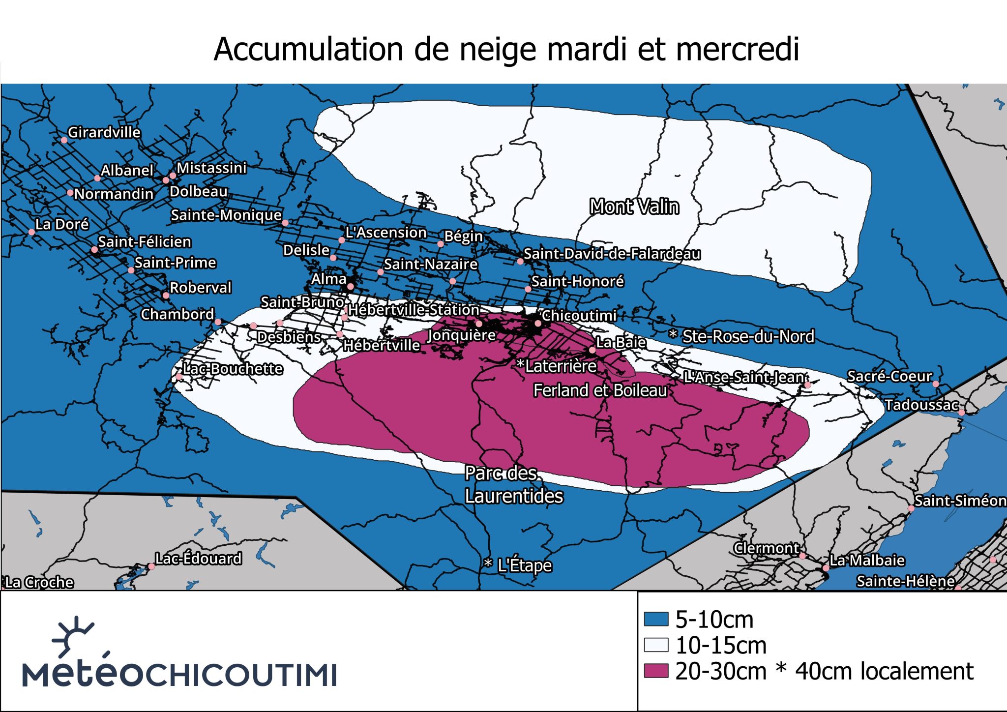 Prévisions comme une app. - Météo Chicoutimi
